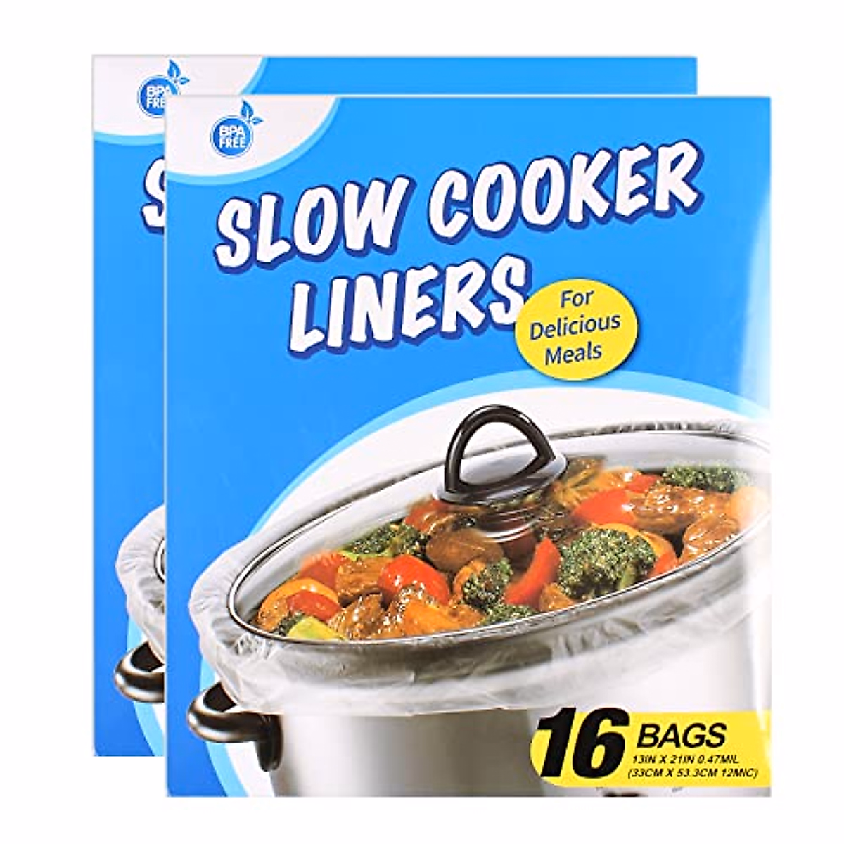 32 Bags Slow Cooker Liners, Disposable Multi Use Cooking Bags,Large Size Fit 3QT to 8QT, Plastic Bags for Slow Cooker, Pans, Aluminum Cooking Trays, BPA Free-13 x 21 Inches