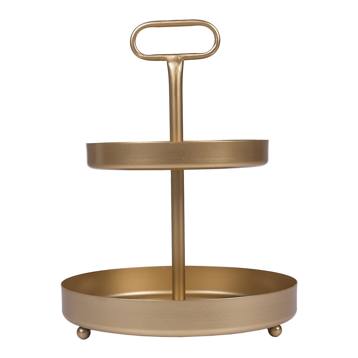 MAONAME Gold 2 Tiered Tray, Metal Two Tier Tray with Handle, Decorative Tray for Kitchen, Living Room, Bathroom, Seasonal Decor