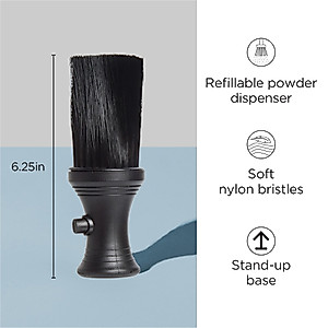Diane Neck Duster with Powder Dispenser Barber and Salon Brush to Remove Loose Hair from Neckline and Ears, Soft Nylon Bristles, Stand Up Base, 6.25”, Medium