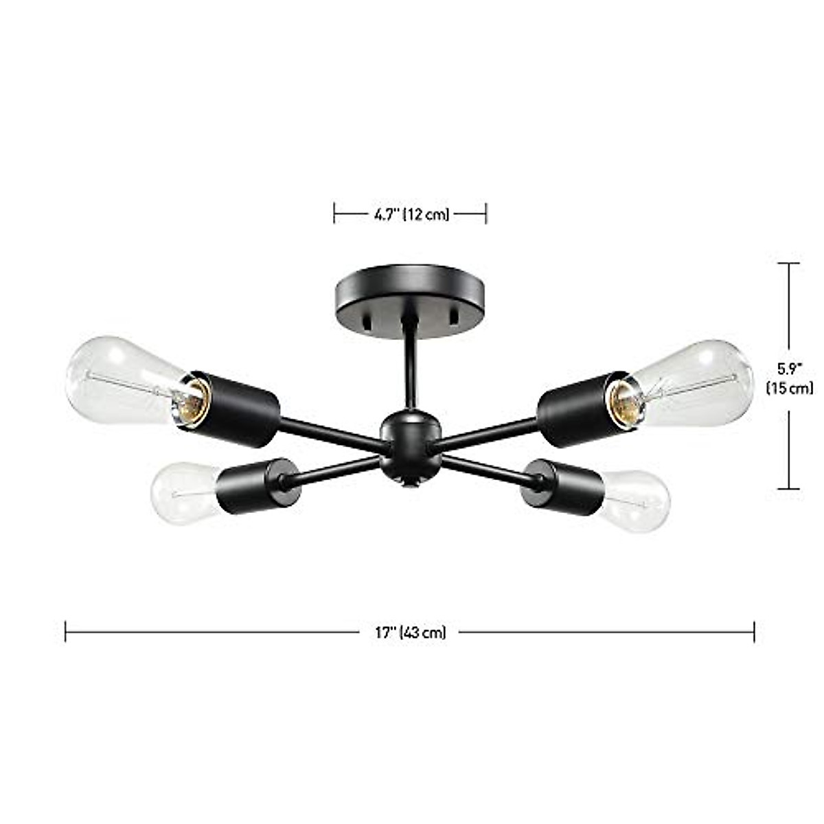 Globe Electric 66008 4-Light Flush Mount Ceiling Light, Matte Black, Ceiling Light Fixture, Light Fixtures Ceiling Mount, E26 Bulb, Home Improvement, Bedroom Lights for Ceiling, Dining Light Fixture