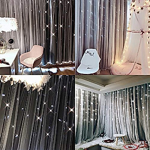 Unistar 2 Panels Stars Blackout Curtains for Bedroom Girls Kids Baby Window Curtain Double Layer Star Cut Out Aesthetic Living Room Decor Wall Home Decorations Curtain,W52 x L95 Inches,Grey