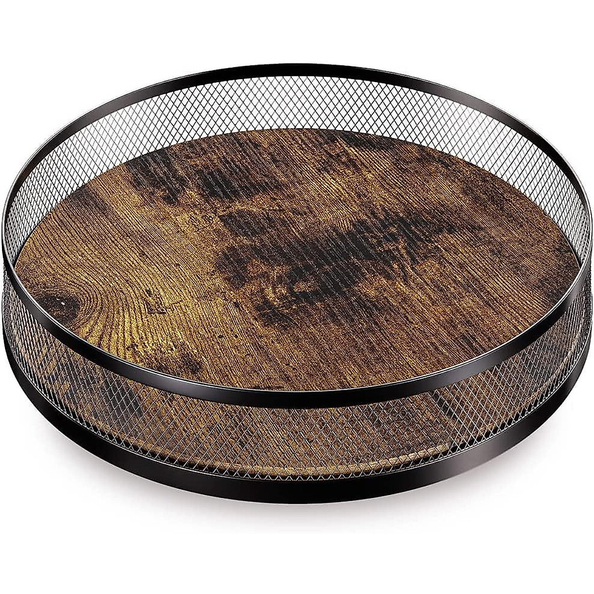 Lazy Susan Turntable Spice Rack Storage Organizer for Kitchen Countertop Table Cabinet Pantry,12" Wood Rustic Brown