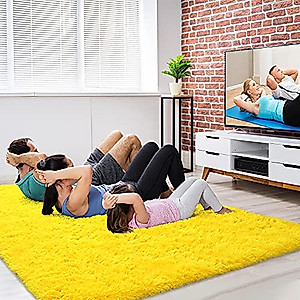 Amearea Premium Soft Fluffy Area Rug Modern Shag Carpet, 5' x 7', Fuzzy Plush Rugs for Living Room Bedroom Kids Room Home Decor, Nursery Non Slip Indoor Shaggy Carpets, Yellow