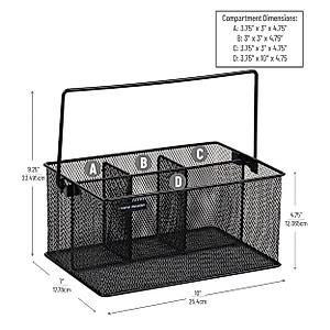 Mind Reader Storage Basket Organizer, Utensil Holder, Forks, Spoons, Knives, Napkins, Perfect for Desk Supplies, Pencil, Pens, Staples, Black, 4 Compartments