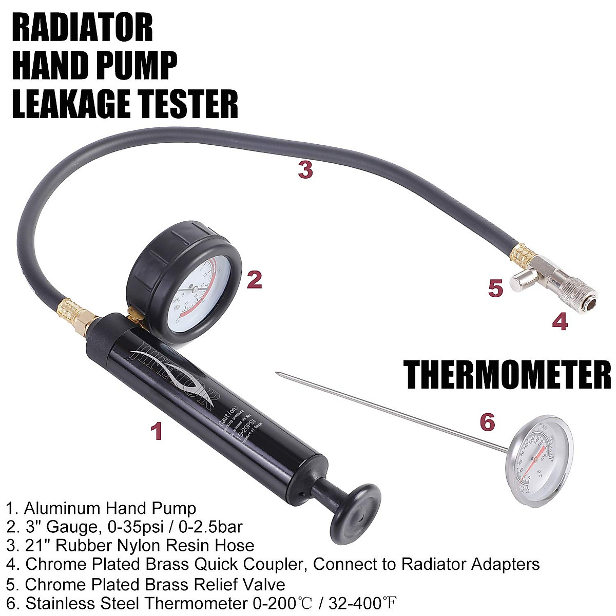 JIFETOR Radiator Coolant Pressure Tester Vacuum Refill Tool Kit, 28PCS Automotive Cooling System Leak Test and Pneumatic Purge Fill Set with Testing Adapter Caps Universal for Airlift Car Auto Truck