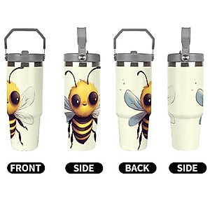 YTLKGFP 30 Oz Large Capacity Car Cup Cute Bee Tumbler with Handle Straw Lid Insulated Stainless Steel Water Bottle Travel Mug Leak-proof Car Cup Keeps Cold Or Hot