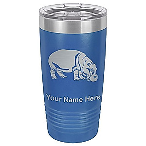 LaserGram 20oz Vacuum Insulated Tumbler Mug, Hippopotamus, Personalized Engraving Included (Dark Blue)