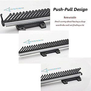 AIYIOUWE Sliding Closet 28 Tie Hanger Extendable Lateral Tie Rack Pull-Out Scarf Belt Storage Display Rail Organizer for Wardrobe, with 28 Hooks for Ties Scarves Belts Side Mount