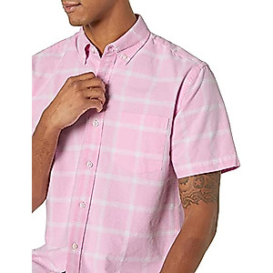 Amazon Essentials Men's Regular-Fit Short-Sleeve Pocket Oxford Shirt, Pink Windowpane, X-Large