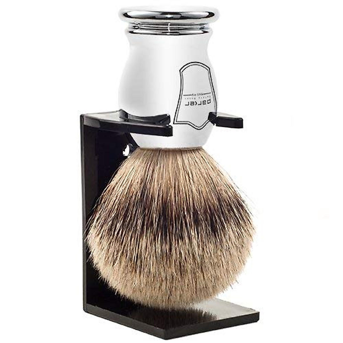 Parker 100% Silvertip Badger Bristle Shaving Brush-Chrome Handle with 3-Band-Silvertip Badger Hair Bristles - Extra Dense and Soft Bristles -Parker Shaving Brush Stand Included
