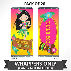 Hawaiian Luau Party Favors, Personalized Candy Wrappers, Pack of 20 Custom Chocolate Bar Labels