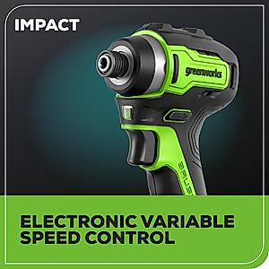 Greenworks 24V Cordless Drill Impact Driver Combo kit, 1/2” Drill & 1/4” Hex Impact Driver Brushless Power Tool Kit, Included 2 Batteries, 1 Charger, 8 pcs Bit Set & Bag