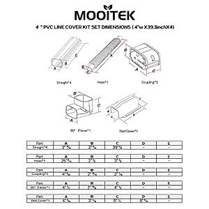 MOOITEK 4" 16.5Ft PVC Decorative Line Set Cover Kit for Ductless Mini Split Air Conditioners Heat Pump System and Central AC(Total Length 16.5Ft), White