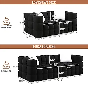 84.3" 3 Seater Modern Sofa Couch, Comfy Upholstered Living Room Sofa with 2 Pillows, Comfy Boucle Sofa with Solid Metal Legs, Contemporary Furniture Tufted Cloud Couch for Waiting Room, Office, Black