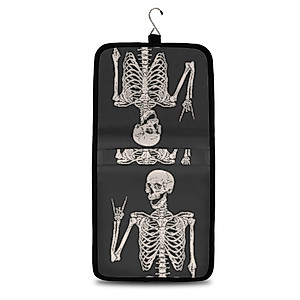 AUUXVA Hanging Toiletry Bag for Women, Halloween Skeleton Makeup Bag, Day of the Dead Cosmetic Bag, Travel Essentials for Women Men