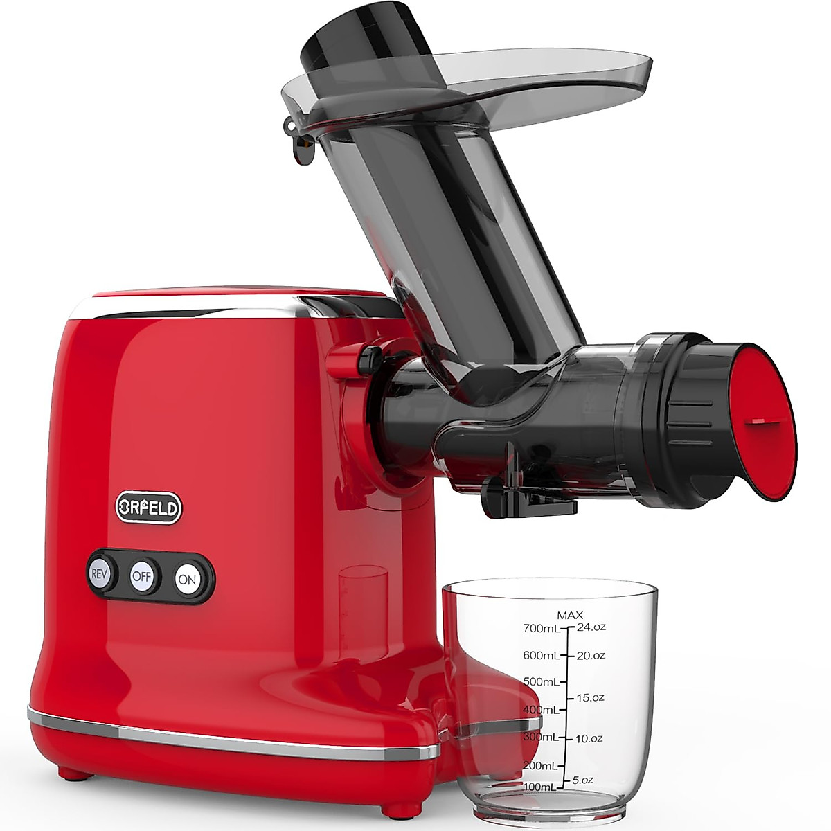 Cold Press Juicer, Masticating Juicer Machines for Vegetable and Fruit High Juice Yield with 2 Speeds/Reverse Function/Quiet Motor/3 inch Large Chute, Dishwasher Safe Ideal for Home, Red