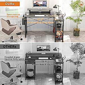 Homieasy L Shaped Computer Desk with LED Strip & Power Strip, 47 Inch Corner Desk with Monitor Stand Reversible Storage Shelves, Modern Simple Home Office Gaming Desk with Storage Bag(Black Oak)