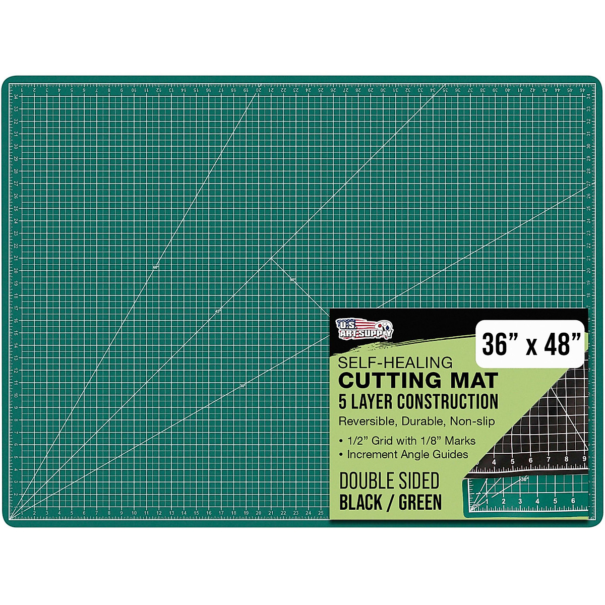 US Art Supply 36" x 48" GREEN/BLACK Professional Self Healing 5-Ply Double Sided Durable Non-Slip Cutting Mat Scrapbooking, Quilting, Sewing Arts & Craft