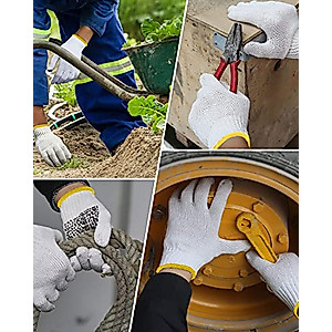 Meegoo Hand Working Gloves, 12 Pairs White Cotton Polyester Liners Gloves Safety Work Gloves for Men Women With Dots (Black, L)