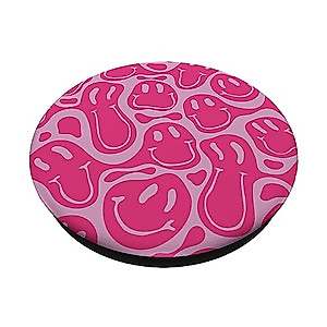 aesthetic trippy pink liquid swirl dripping smile face PopSockets Standard PopGrip