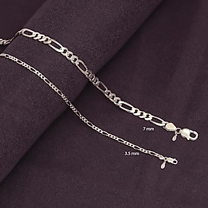 LeCalla 925 Sterling Silver Italian 3.5 MM Solid Diamond-Cut Figaro Link Chain Necklace for Men and Women 26 Inches