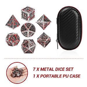 Bloodstained Metal DND Dice Set of 7Pcs with Storage Box, Dragon Scale D&D Dice Set with Oversized D20 for Tabletop Roleplaying Games, Dungeons and Dragons, DND, D&D