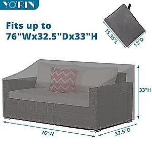 YORIN Outdoor Patio Furniture Covers 600D Heavy Duty 76" x 32.5" x 33" 100% Waterproof Loveseat/3-Seater Couch Cover UV Resistant Outside Couch Sofa Covers with 2 Air Vents, 2 Handles, 4 Buckles