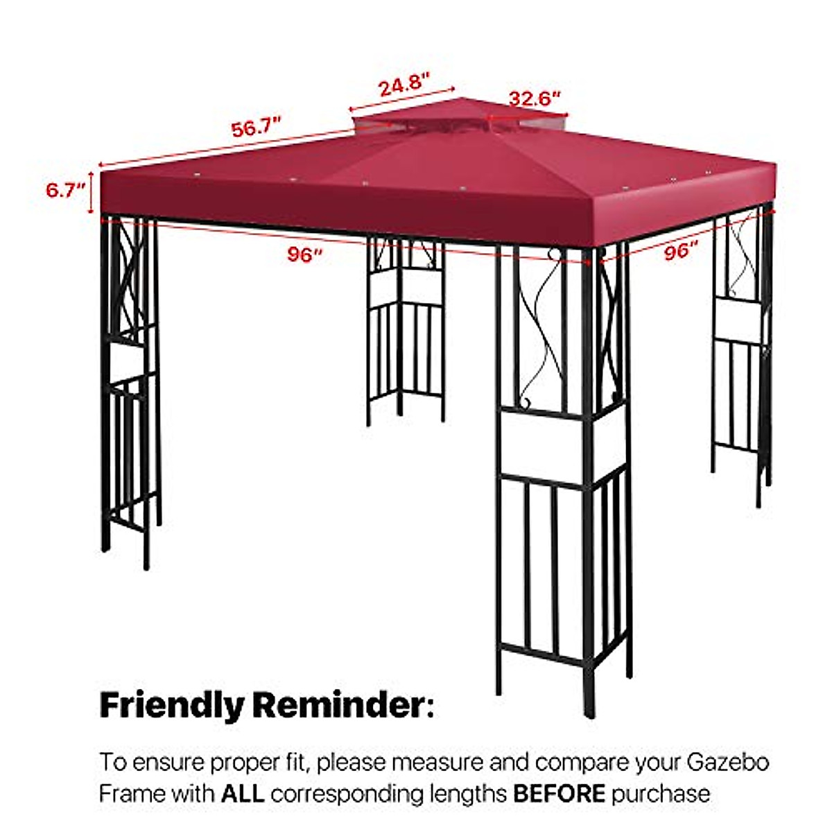 Flexzion 8x8 Gazebo Canopy Replacement Top Waterproof Cover - Outdoor Gazebo Canopy Cover - Double Tier UV30 Cover for Canopies, Garden, Patio, Yard Tent (Red)