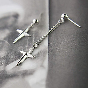 HZJCC Asymmetric Cross drop earring for women men White gold plated chain long earring geometry jewelry