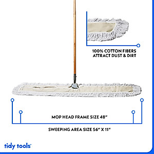 48 Inch White Dust Mop with Wood Handle and 48 Inch Dust Mop Refill Bundle - 1 Mop Sets and 4 Refills