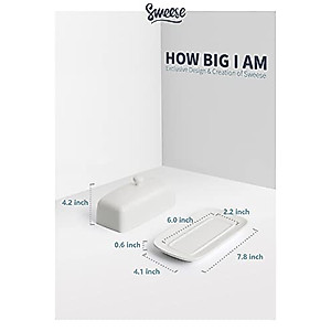 Sweese Butter Dish with Lid, 307.101 Porcelain Butter Keeper, 7.8 Inch Butter Holder with Handle Cover, Butter Container Perfect for East West Coast Butter, White