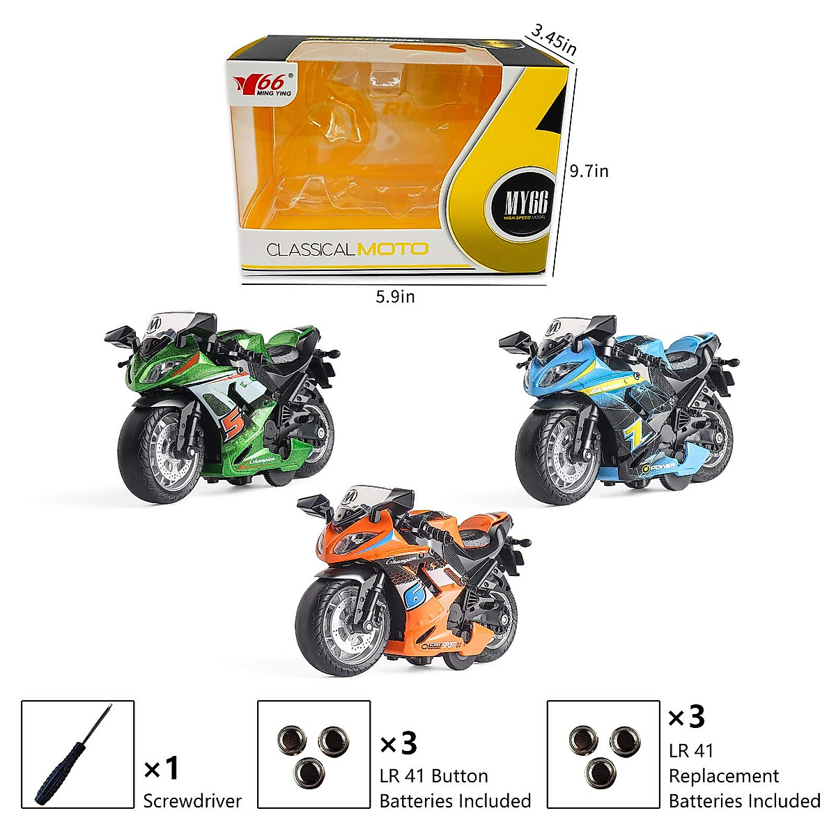 MING YING 66 Toy Motorcycle - Pull Back Toy Car with Sound and Light Toy,Toy Motorcycles for Boys,Toys for 3-9 Year Old Boys (Orange)