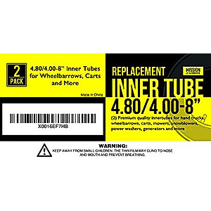 2-Pack of 4.80/4.00-8 " Premium Replacement Tire Inner Tubes - For Wheelbarrows, Lawn Mowers, Hand Trucks, Carts, Trailers and More - Tube for 4.80 4.00-8 / 480/400-8 Wheel - By Mission Automotive