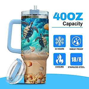 99OWL Tumblers For Blue Royal Women Light Handle Straws Navy Insulated Myrtle Summer, Beach Gifts, Tumbler 40 Oz With Handle Lid And Straw, Beach Soul Sea Turtle