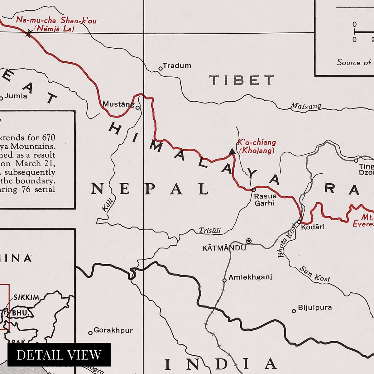 HISTORIX Vintage 1968 China Nepal Boundary Map - 24x36 Inch Vintage Map of China & Nepal Wall Art - History Map of Tibet - Old China Nepal Map