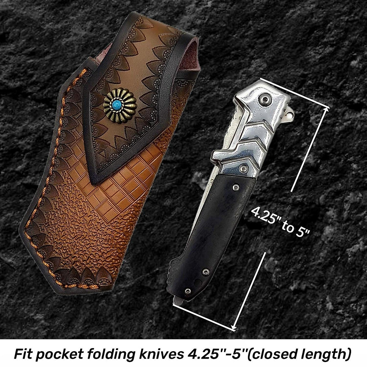 Pocket Knife Sheath,Leather Folding Knife Holder for 4.25''-5'' Knives,Knife Pouch for Buck 110,Leather Snap Knife Case,Knife Holster Belt Loop,EDC Knife Pouch Brown COHOMELARS