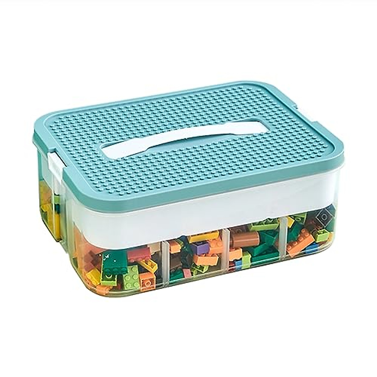 AEEISHOMEREFORM Toy Organizer Bins with Compartments, Building Blocks Storage, Storage Containers for Building Brick Storage, Plastic Stackable Organizer Bin Toy Chest (Green)