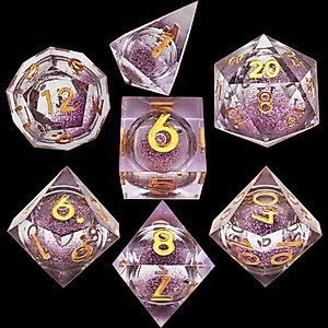Set - Dice Set Polyhedron Dice Set Sharp Edge Liquid Quicksand Ball Inclusions Handmade Role Playing Dice Game Accessories MTG D20 Dice Set - Purple