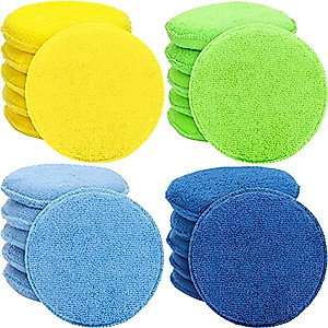 20 Pieces 5 Inch Cars Microfiber Wax Foam Applicator Pads,Microfiber Round Sponge Detailing Cleaning Pads Car Wax Applicator Pads Polish Microfiber Foam Sponge for Cars,Yellow Green Blue Dark Blue
