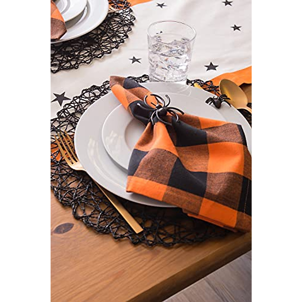 DII Buffalo Check Collection, Classic Farmhouse Tabletop Set, Napkin Set, 20x20, Orange & Black, 6 Piece