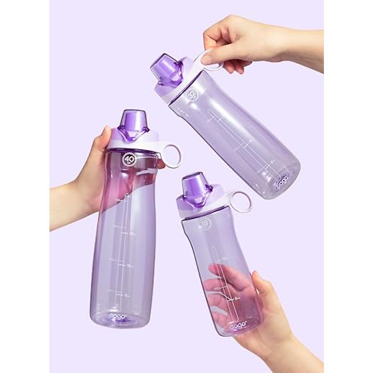 Pogo 32oz Plastic Water Bottle with Chug Lid and Carry Handle, Reusable, BPA Free, Dishwasher Safe, Perfect for Travel, School, Outdoors, and Gym, Lilac