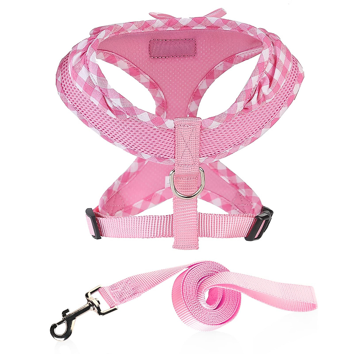 SuperBuddy Upgraded Soft Mesh Dog Harness, Super Breathable Lightweight Pet Harnesses for Puppy Dogs Outdoor Walking, Pink Dog Harness and Dog Leash Set Packing -Medium