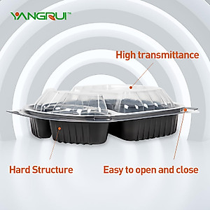 YANGRUI Meal Prep Container, 30 Pack 30oz BPA Free Reusable To Go Containers with Lids Shrink Wrap Microwave Dishwasher Freezer Safe Plastic 3 Compartment Bento Box