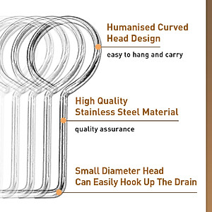 Drain Key Lifting Hooks - 5 Pack 304 Stainless Steel Drain Grate Puller Lift Out Key for Easy Shower Drain Cleaning, Silver