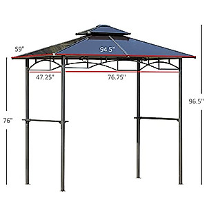 Outsunny 8' x 5' Barbecue Grill Gazebo Tent, Outdoor BBQ Canopy with Side Shelves, and Double Layer PC Roof, Brown