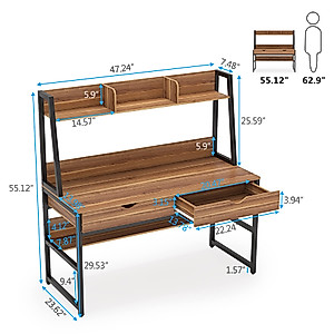 Tribesigns Large Computer Desk with Bookshelf and Drawers, Writing Desk Gaming Gamer Table with Storage and Hutch, 47 “Wood and Metal Craft Table for Home Office