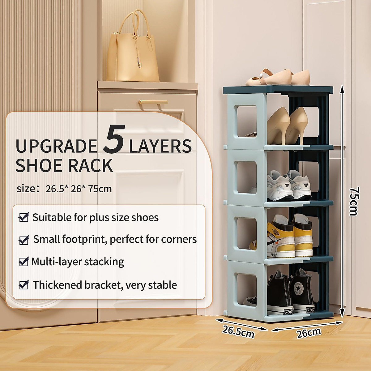 HAIXIN Shoe Rack Organizer, 5 Tier Collapsible Shoe Storage Cabinet Entryway, Sneaker Rack for Men, Sturdy Wide Shoe Stand, Free Standing Shoe Racks for Bedroom, Closet, Garage(Dark & Light Blue)