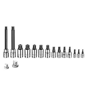 Kauplus 16 Pcs XZN Triple Square Spline Bit Socket Set- Short & Extra Long (140MM), W/Adapter 1/4" x 3/8" & 3/8" x 1/2", M4-M13, Tamper Proof M14-M18
