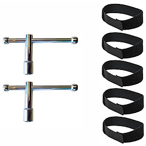 Alesis Assembly Rack Tool 2 Pack - Sliding Bar Drum Head Tuning Key and Silverline Audio 5 Pack Drum Cable Wrap Bundle