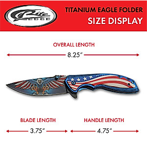 SZCO 8.25” American Eagle Titanium Finished Handled EDC Folding Knife With Pocket Clip, Red, White & Blue (300583)